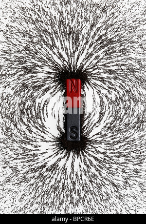 Magnetische Feldlinien des Stabmagneten. Die kleinen Magneten Nadel ...