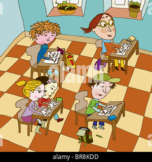 Bildung, Illustration, Cartoon, Test, Prüfung, Inspektion, Schule ...