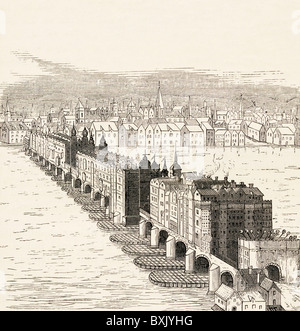 Alte mittelalterliche London Bridge, London, England, UK ...