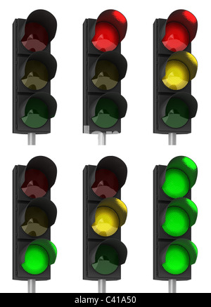 Ampel Lichtsignal mit Rot, Gelb und Grün, flache Bauform und Vektor der ...