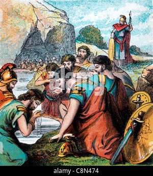 Bibel Geschichten-Illustration von Gideon mit dem Fleisch und die ...