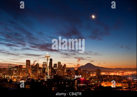 Retro-Bild der Skyline von Seattle mit Mount Rainier und Downtown ...