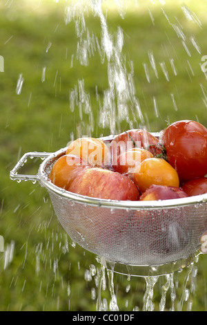 Waschen von Obst und Gemüse in der Spüle vor dem Entsaften und Smoothie ...