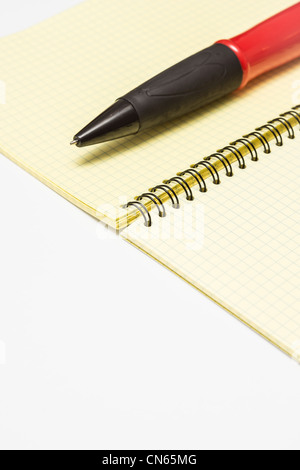 Öffnen Sie das Notebook mit Stift für Ihren Text auf dem Hintergrund ...