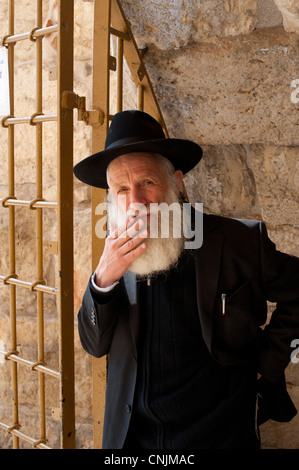 Jüdisch-orthodoxen Mann mit schwarzen Bart, Hut, weißes Hemd, Wams und ...
