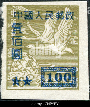 CHINA - CIRCA 1950: Eine Briefmarke gedruckt in China zeigt Joseph Stalin und Mao Tse-Tung, um ...
