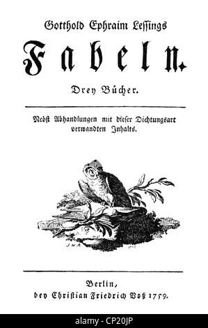 1759, Titelblatt der Erstausgabe von den Fabeln von Gotthold Ephraim ...
