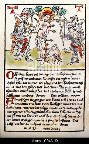 Sebastian, Heiliger, Märtyrer, + ca. 288, Tod, Holzschnitt, 15 ...