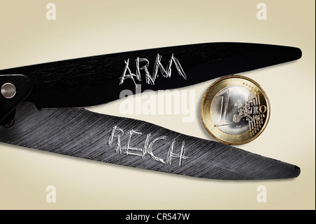 Schere, Arm und Reich, Arm und reich geschrieben, symbolisches Bild für ...