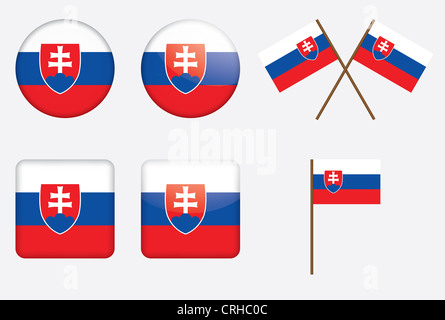 Flagge der Slowakei als runde glänzende Symbol. Button mit slowakischen ...