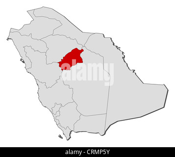 Al-Qasim, Region Saudi-Arabiens. Bilevel-Höhenkarte mit Seen und ...