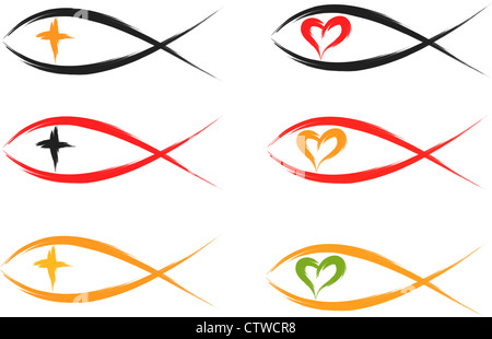 Satz von Christian fisch Symbole. Vector Illustration. Hand gezeichnet ...