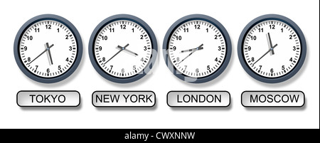 Uhren mit unterschiedlichen Zeitzonen Stockfoto, Bild: 310954554 - Alamy