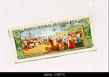 Geld aus Costa Rica, Colones, verschiedene Banknoten auf dem Tisch ...