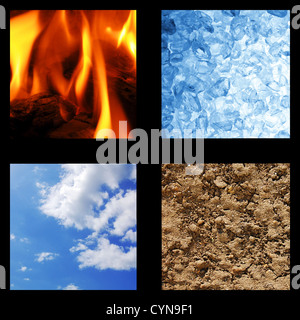 Die vier Elemente der Natur: Feuer, Wasser, Erde, Luft. In einem ...
