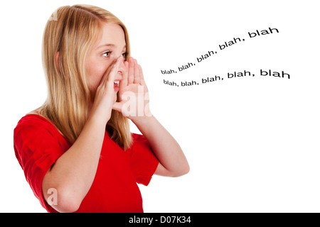 Konzept von schönen Mädchen reden isoliert mit Hände um Mund Regie ...