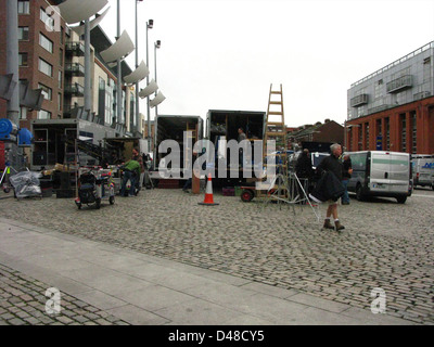 Ein Film mit Film- und Rigs set/Rigging und Lkw in Smithfield Square ...