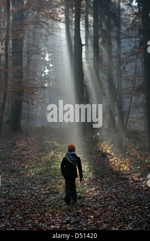Ein Kind läuft durch einen Wald allein Stockfotografie - Alamy