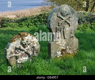 18thC Totenkopf Grabstein, Galloon Insel Friedhof, Upper Lough Erne ...