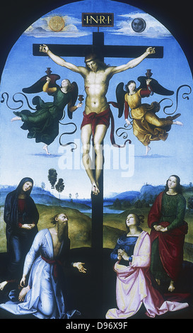 Der gekreuzigte Christus mit der Jungfrau Maria Heiligen und Engeln (der Mond Kreuzigung ...