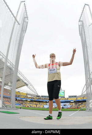 Nadine Müller von Deutschland reagiert der Frauen Discus Qualifikation ...