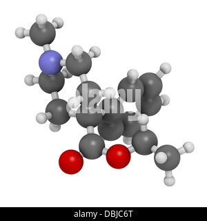 Pethidin opioid Analgetikum, chemische Struktur. Atome werden als ...