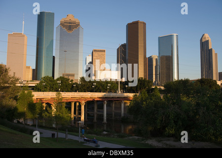 SABINE STREET BRIDGE SABINE PARK DOWNTOWN SKYLINE HOUSTON TEXAS USA ...