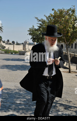 Chassidischen Juden mit langen Haaren und Bart, Hut und typische ...