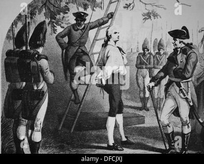 Ausführung der Patriot Nathan Hale durch die Briten 1776. Hand ...