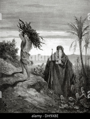 Abraham und Isaak am Berg Morija. Genesis Abraham bereitet sich auf ...
