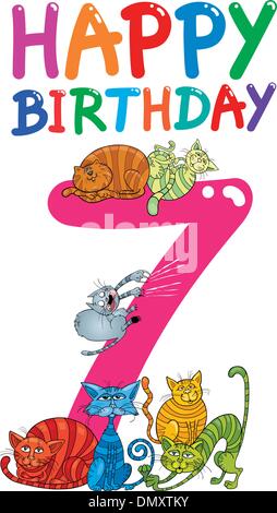 Geburtstagskarte, siebten Geburtstag mit Kerze, Nummer 7 Vektor ...