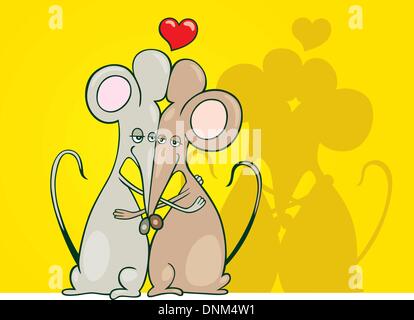 Zwei niedliche Vektor-Mäuse mit und Herz Grußkarte. Cartoon lustige ...