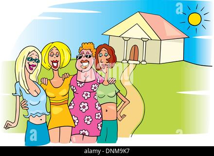 Cartoon-Illustration von vier Frauen treffen Stock-Vektorgrafik - Alamy