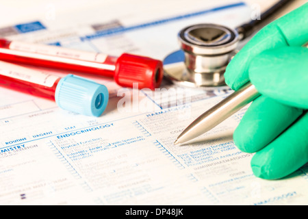 Labor, Person, Detail, Hand, Reagenzglas, Bluttest, Bewertung ...