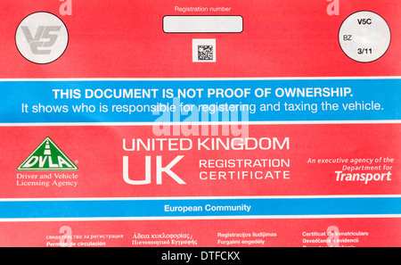 Die DVLA Zulassungsbescheinigung V5 Stockfotografie - Alamy