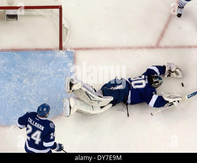 Tampa, Florida, USA. 8. April 2014. DIRK SHADD | Zeiten. Tampa Bay Lightning Torwart Anders ...