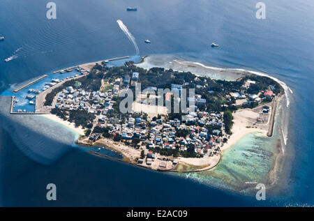 Malediven, Male, Luftaufnahme der männlichen Stadt und Insel ...