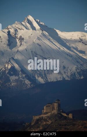 Schweiz, Kanton Wallis, Sion, Tourbillon Burg auf einem Hügel ...