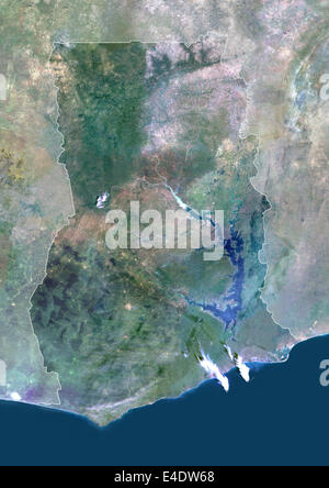 Satellitenansicht der Volta-See, in Ghana. Es ist der größte Stausee ...