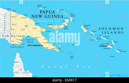 Papua-Neuguinea, Port Moresby - Hauptstadt, auf politischer Landkarte ...