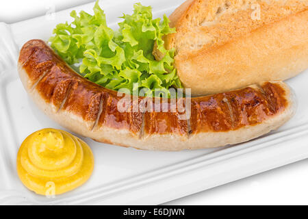 Gegrillte Wurst - Bratwurst mit Senf, Brot und Petersilie ...