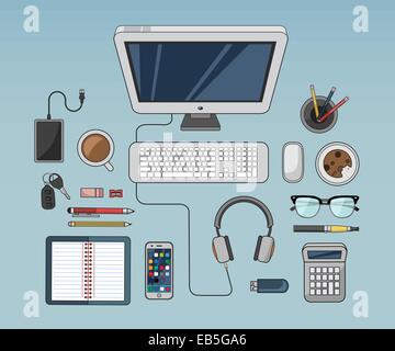 Computer Zubehör. Kopfhörer, computer Teile, Zubehör. Pc-Symbol im Set ...