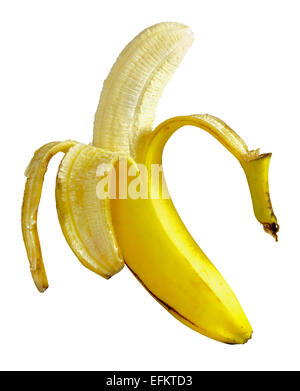 Bananen, Bananen schälen und eine geschälte Banane schneiden längs in ...