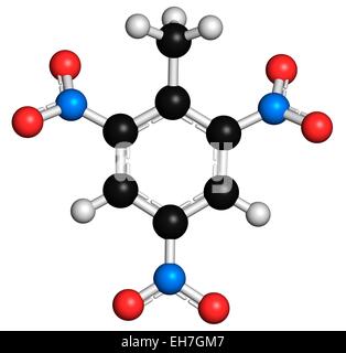 Trinitrotoluol (TNT) explosive Molekül, chemische Struktur. Atome ...