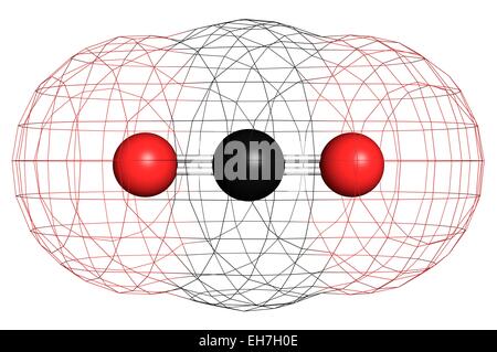 Kohlendioxid (CO2) Molekül, chemische Struktur. Atome werden als Kugeln ...