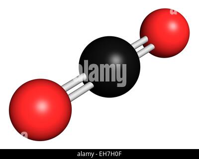 Kohlendioxid (CO2) Molekül, chemische Struktur. Atome werden als Kugeln ...