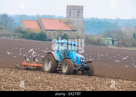 Traktor Landini Landpower 135 TDI mit Kombination Pflug und Egge, zeigt ...