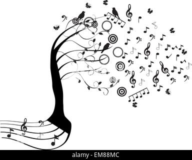 Vektor-Illustration der musikalischen Notenschlüssel Baum mit Noten ...
