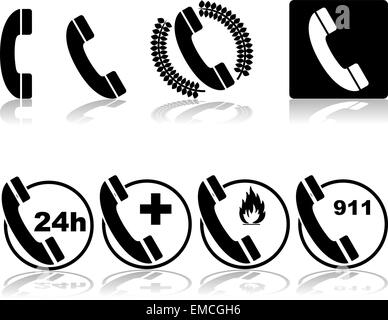 Notfall brand Telefon anmelden, weiß Telefon- und Flamme Symbol auf ...
