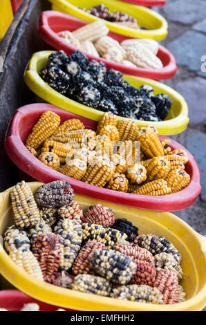 Verschiedene Sorten von nativen Mais (Mais) in Cusco, Peru ...